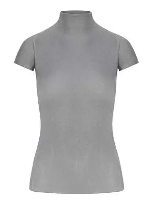 Giorgio Armani English Ribbed Viscose Turtleneck Top With Short Sleeves - Silver
