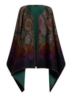 Etro Reversible Wool Cape With Dégradé Paisley Pattern - Green