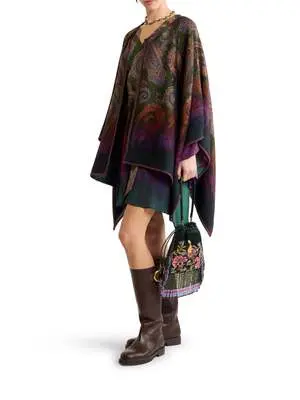 Etro Reversible Wool Cape With Dégradé Paisley Pattern