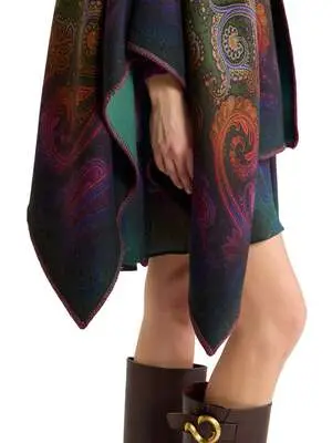 Etro Reversible Wool Cape With Dégradé Paisley Pattern