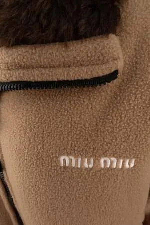 Miu Miu Fleece Jacket With Contrast Collar And Logo