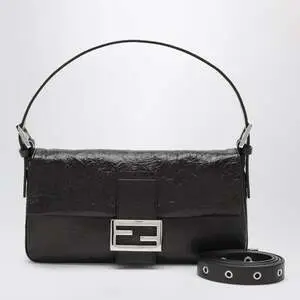 Fendi Baguette In Leather Glossy Crinkled - Black