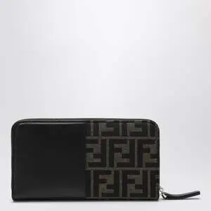 Fendi Tabacco Zip-around Wallet In Smooth Leather And Jacquard Ff