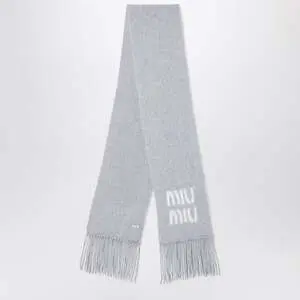 Miu Miu Grey Mohair Scarf With Logo - Gray