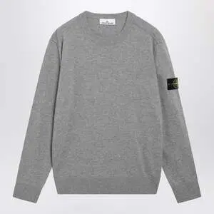 Stone Island Grey Melange Crewneck Sweater In Wool - Gray