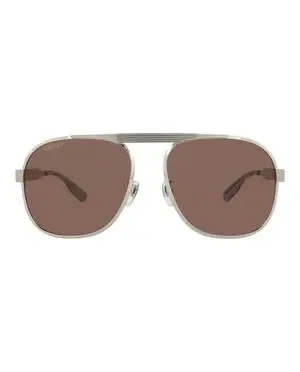 Gucci Aviatorframe Metal Sunglasses - Silver Silver Brown
