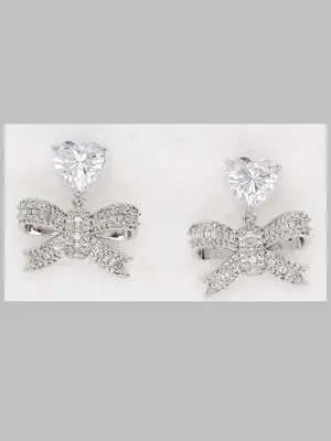SELF-PORTRAIT Cubic Zirconia Bow Earrings - Silver