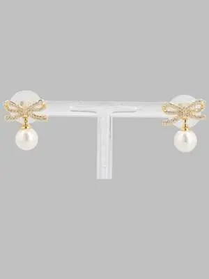 SELF-PORTRAIT Bow And Pearl Earrings - Gold