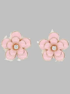 SELF-PORTRAIT Brass Zircon Enamel Floral Earrings