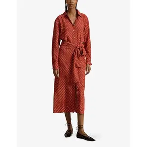 Polo Ralph Lauren Geometric-print Belted Woven Midi Dress