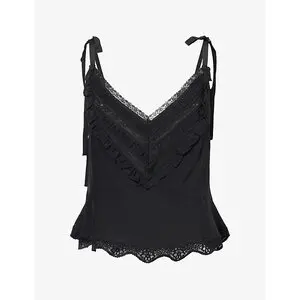 Paige Caroline Lace-trim Silk Top - Black