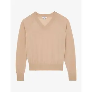 REISS Paris V-neck Wool Jumper - Camel