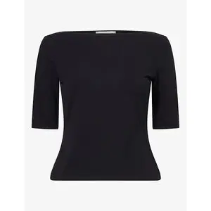 REFORMATION Santino Boat-neck Stretch-cotton Knit Top - Black
