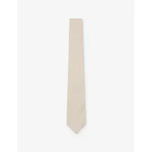 REISS Ovale Micro-dot Silk Tie - Ecru