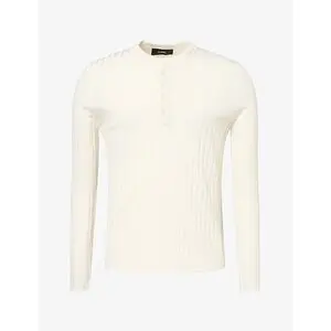 Amiri Script-logo Henley Wool-blend Top - Alabaster