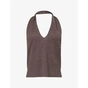 ST. AGNI Sleeveless Halter V-neck Wool Top - Mulch