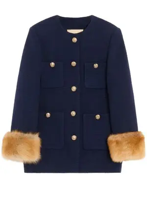 Valentino Garavani Simple Wool Tweed Coat - Blue