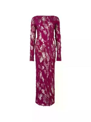 Roberto Cavalli Lace-overlay Frayed Maxi Dress - Purple