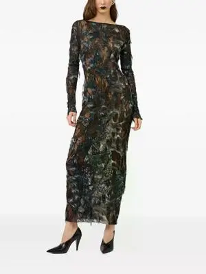 Roberto Cavalli Maxi Feather-embellished Lace Dress