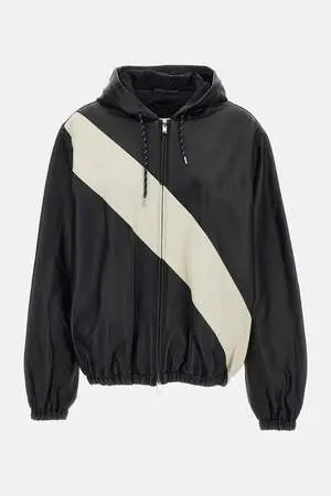 WALES BONNER Giacca In Pelle Vista Striped - Nero