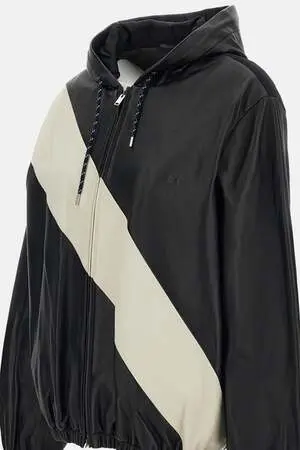WALES BONNER Giacca In Pelle Vista Striped - Nero