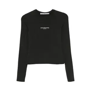 Alexander Wang Logo Print Fitted Long-sleeve Tee - Black