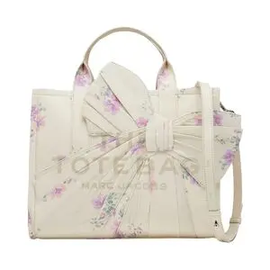 Marc Jacobs The Antique Floral Oversized Bow Canvas Medium Tote Bag /multicolor - Cream