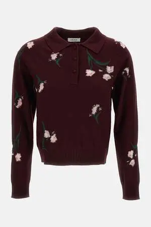 Erdem Merino Wool Floral Intarsia Polo - Bordeaux