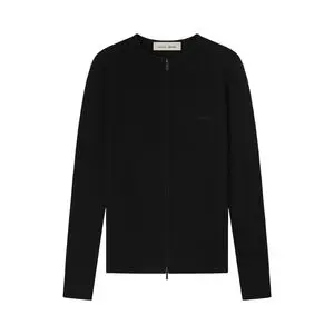 Fear Of God Signature Rib Knit Fitted Long Sleeve Zip Up Tee - Black