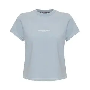 Alexander Wang Shrunken Short-sleeve Logo Print Tee 'washed Sky - Blue