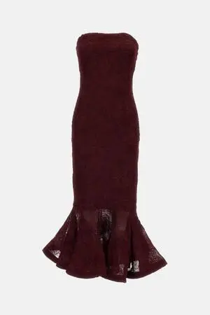 ROTATE BY BIRGER CHRISTENSEN Abito Lungo Flower Mesh Flounce - Bordeaux