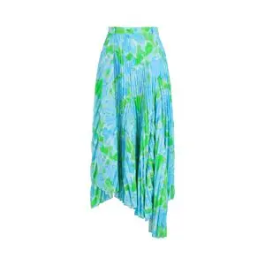 Balenciaga Dynasty Floral-print Pleated Skirt /green - Blue