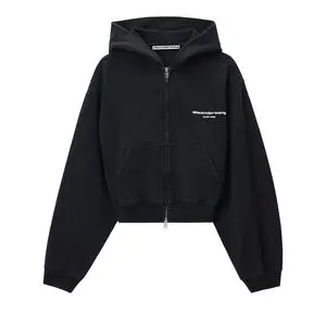 Alexander Wang Logo Print Zip-up Hoodie 'washed - Black