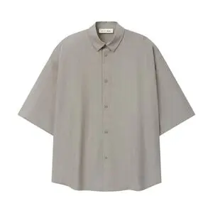Fear Of God Silk Blend 3/4 Sleeve Button Up Shirt 'seal - Grey