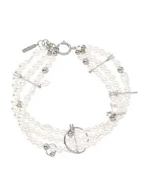 JUSTINE CLENQUET Multi-strand Pearl Bead Choker Necklace - Argento