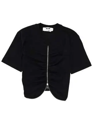 MSGM Zip-front Ruched T-shirt - Black