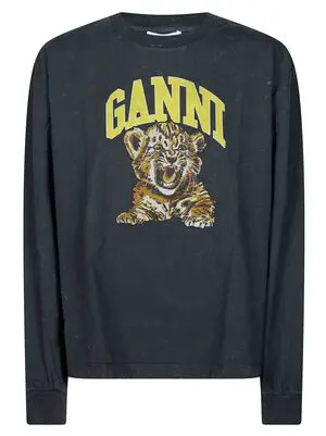 GANNI GANNI Tiger Print Long Sleeve T-Shirt Nero