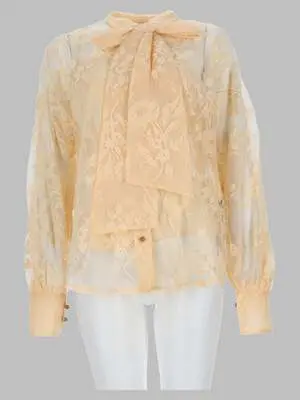 Zimmermann Sheer Lace Bow Tie Neck Blouse - Beige