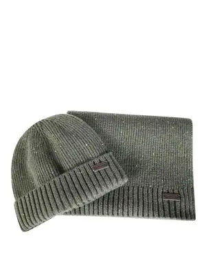 Barbour Fleck Knit Beanie & Scarf Set - Verde