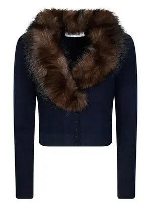 SELF-PORTRAIT Faux Fur Knit Cardigan For - Blu