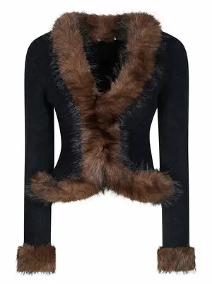 SELF-PORTRAIT Faux Fur Knit Cardigan - Nero