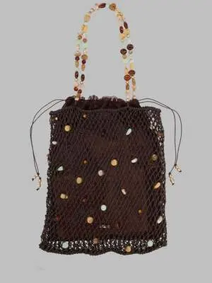 Cult Gaia Beaded Mesh Drawstring Tote Bag