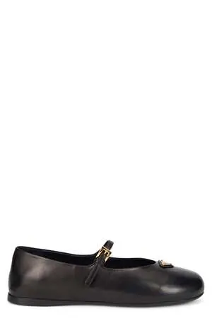 Prada Minimalist Leather Ballet Flats With Ankle-tie Strap