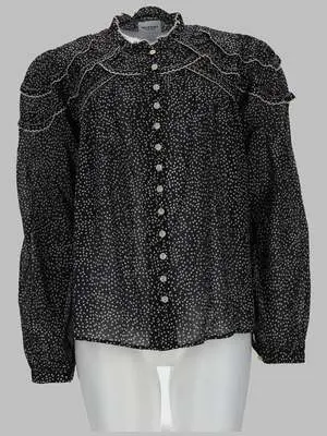 MARANT ETOILE Ruffled Button-front Printed Blouse - Black