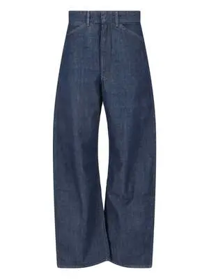 LEMAIRE Cotton Denim Jeans With Leather Jacron Detail
