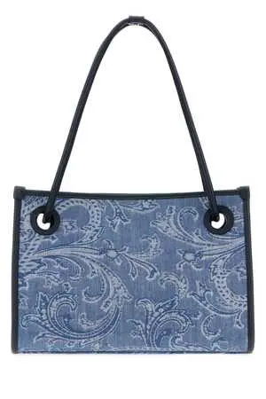 Etro Embroidered Denim Mini Shopping Handbag