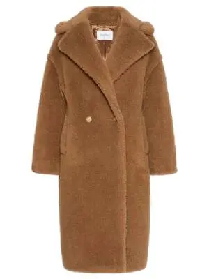 MAX MARA Max Mara Inspired Oversized Camel-Silk Double-Breasted Overcoat With Lapel Collar