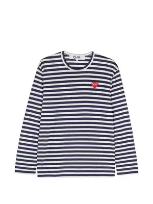 Play Comme Des Garcon Striped Cotton T-shirt - Blue