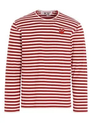 Play Comme Des Garcon Heart Striped Cotton T-shirt - Red