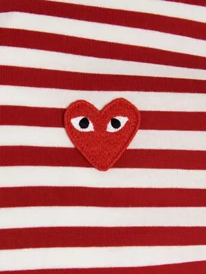 Play Comme Des Garcon Heart Striped Cotton T-shirt - Red